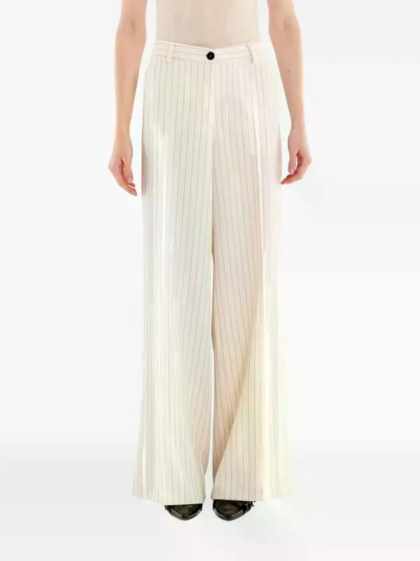 VICOLO Cream White Pinstriped Wide-leg Trousers
