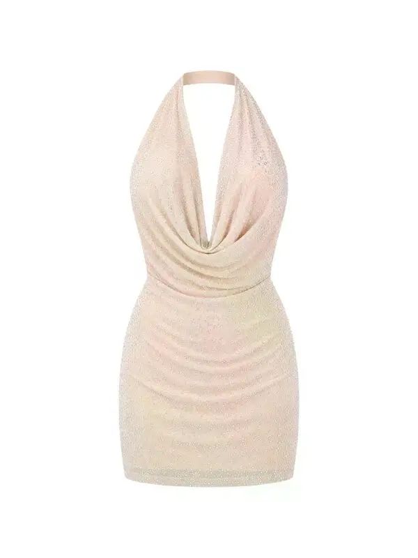 TWENTY FOURHAITCH Lipe Crystal-embellished Halterneck Mini Dress - Neutrals