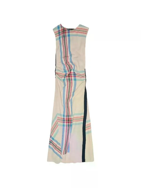 Bimba Y Lola Check-print Fringed Maxi Dress - Neutrals