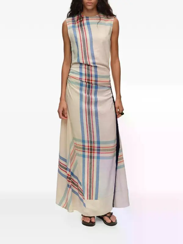 Bimba Y Lola Check-print Fringed Maxi Dress