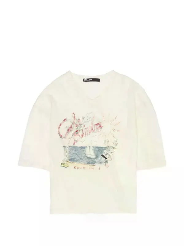 Bimba Y Lola Graphic Print V-neck T-shirt - Neutrals