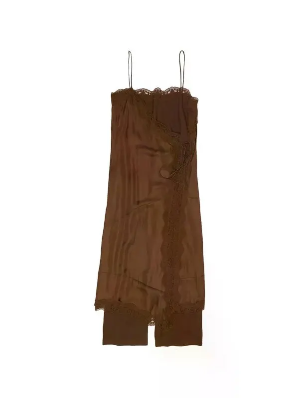 Bimba Y Lola Asymmetrical Lace-trim Maxi Skirt-trouser Hybrid Wrap Dress - Brown
