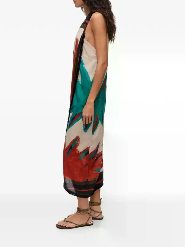 Bimba Y Lola Floral Print Fringed Midi Wrap Dress - Neutrals
