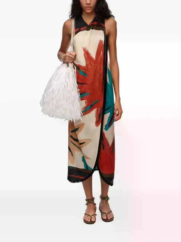 Bimba Y Lola Floral Print Fringed Midi Wrap Dress