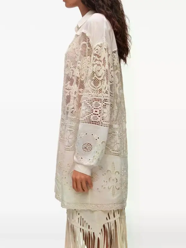 Bimba Y Lola Ecru Lace-panelled Broderie Anglaise Shirt