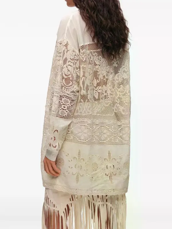 Bimba Y Lola Ecru Lace-panelled Broderie Anglaise Shirt