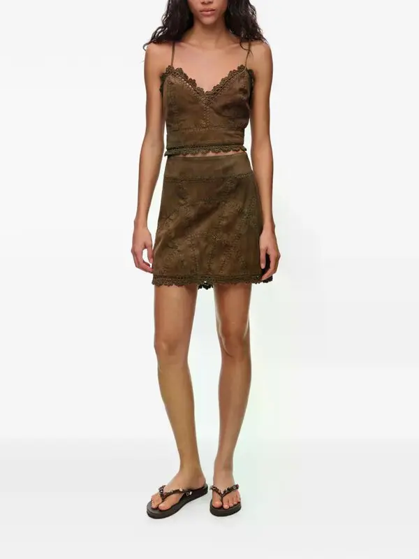 Bimba Y Lola Crochet Trim Suede Mini Skirt
