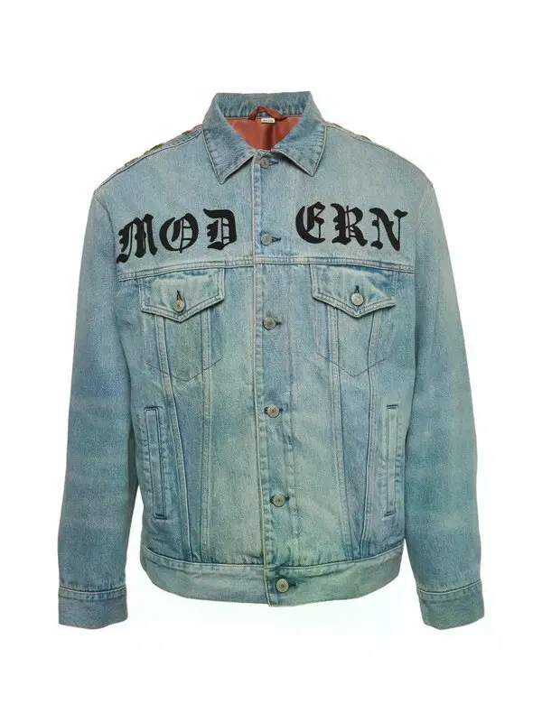 Gucci Logo-print Floral-motif Denim Jacket - Blue