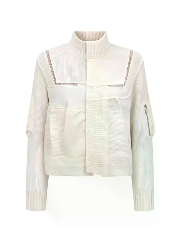 Sacai Panelled Ribbed-knit Sweater - White