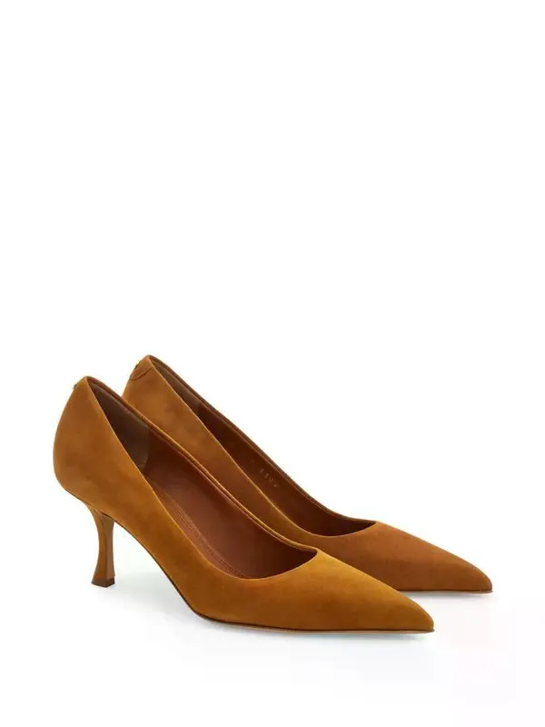 FERRAGAMO Kid Suede Pumps With Double Gancio Detail - Brown