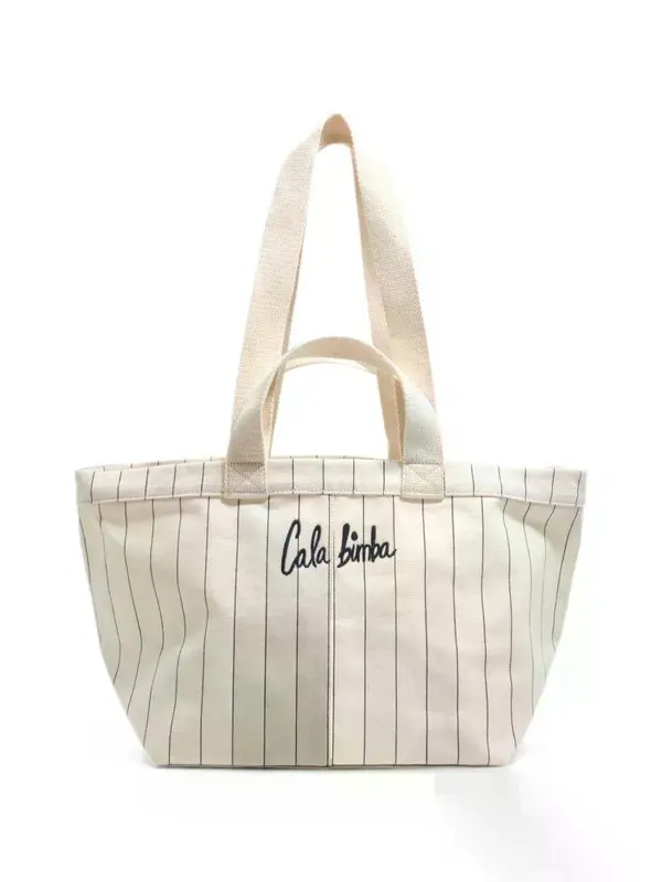 Bimba Y Lola Large Pinstripe Cotton Tote Bag