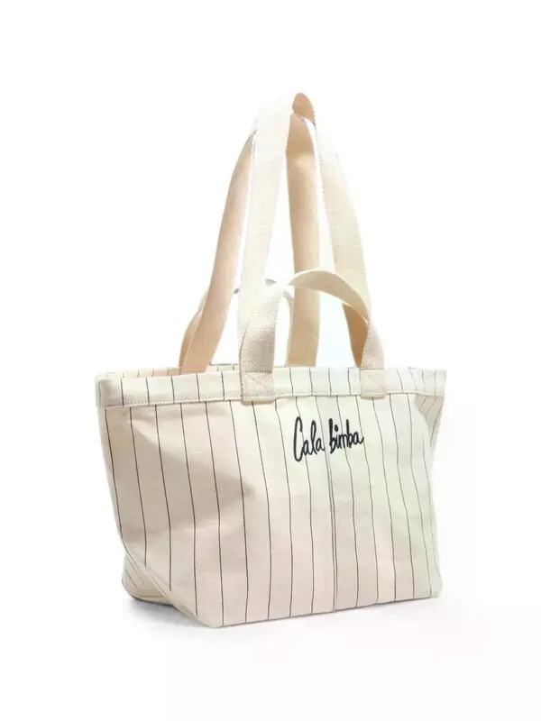 Bimba Y Lola Large Pinstripe Cotton Tote Bag
