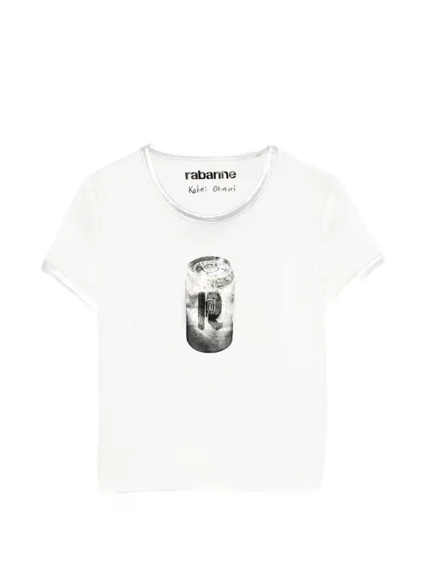 Rabanne Graphic Print Metallic Trim Cropped T-shirt - White