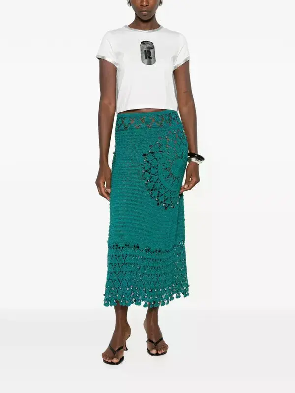 Rabanne Graphic Print Metallic Trim Cropped T-shirt