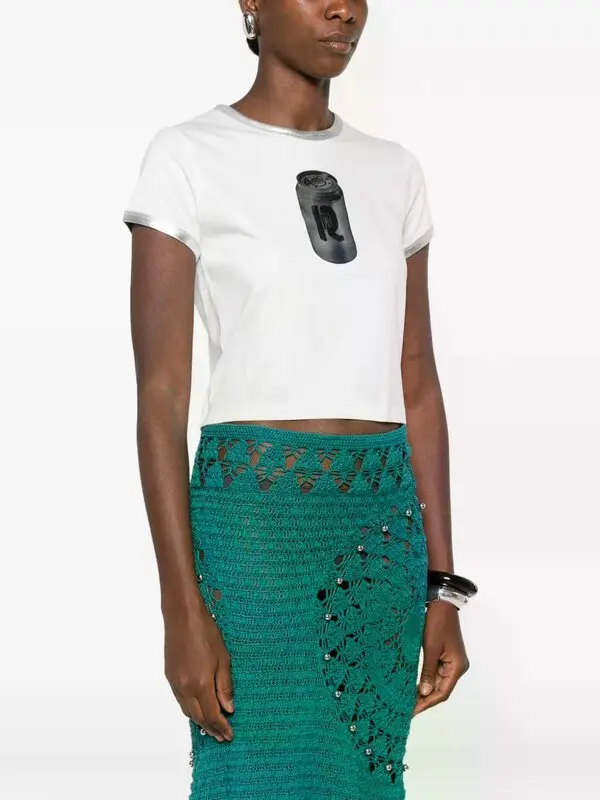 Rabanne Graphic Print Metallic Trim Cropped T-shirt