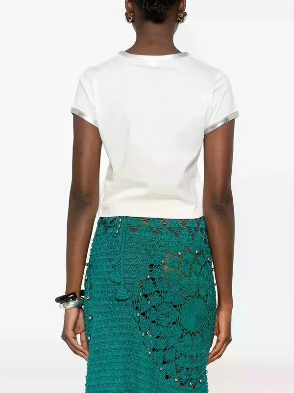 Rabanne Graphic Print Metallic Trim Cropped T-shirt