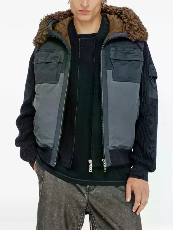 DIESEL® Hooded Padded Jacket With Knitted Sleeves