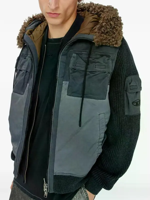 DIESEL® Hooded Padded Jacket With Knitted Sleeves