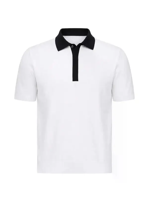 Alpha Studio Contrast-collar Short-sleeved Polo Shirt - White