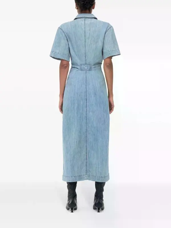 Another Tomorrow Bias-cut Chambray Shirt Dress