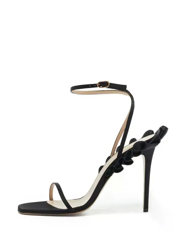 424 Rouched Ankle Strap Sandals - Black