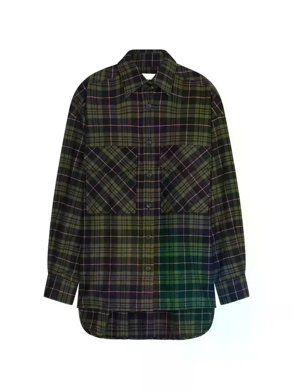 Closed Check Pattern Oversized Shirt - Green
