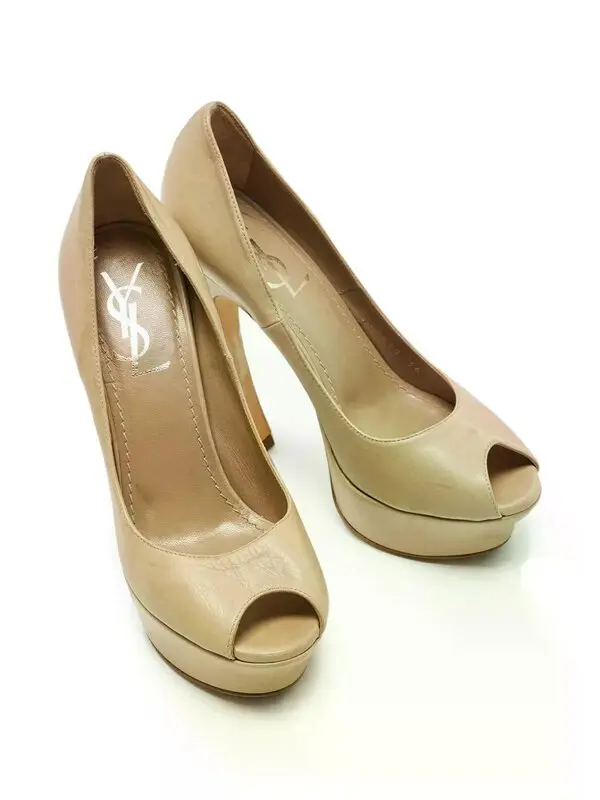 Saint Laurent Palais Platform Peep-toe Pumps - Neutrals
