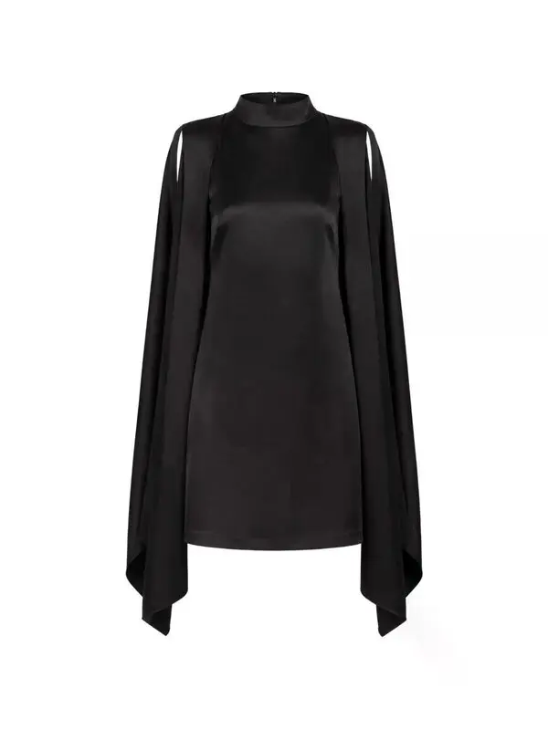 Lapointe Mini Cape-sleeve Dress In Satin - Black