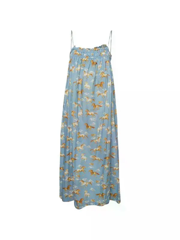 GANNI Horse-print Strappy Dress - Blue