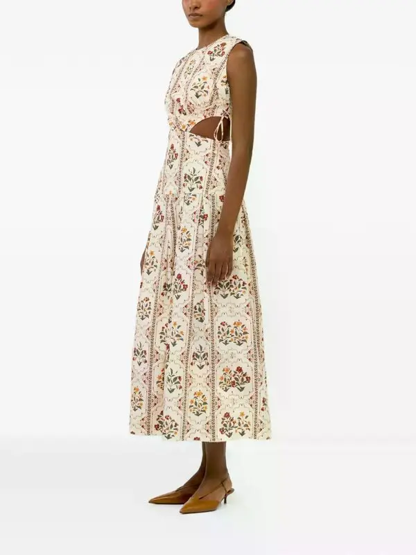 Agua Bendita Beige Floral Print Midi Dress