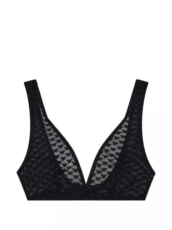 Armani Exchange Asv Monogram-pattern Mesh Bra - Black