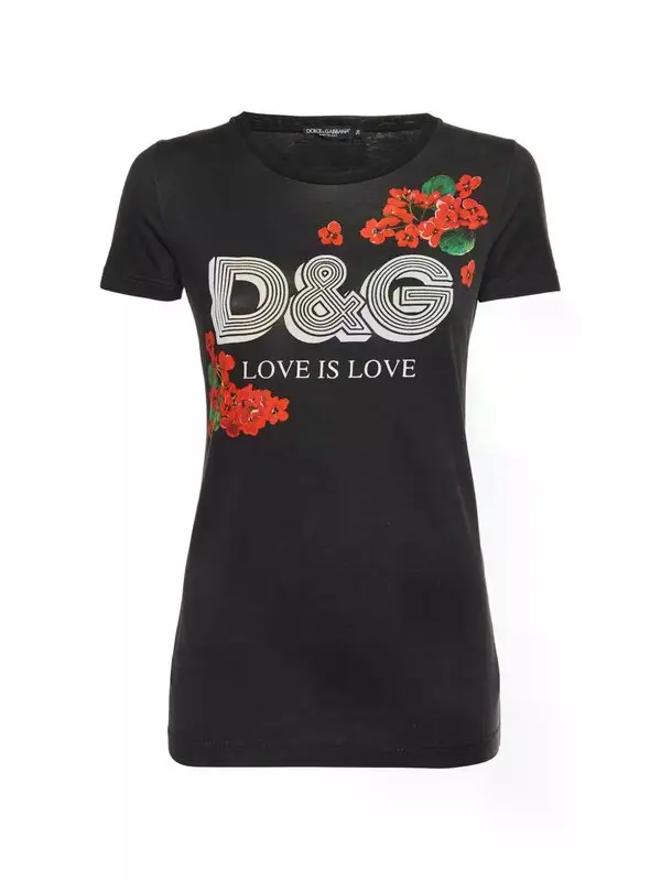 Dolce & Gabbana Floral-print Logo Detail T-shirt - Black
