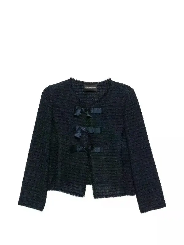 Emporio Armani Bow Embellished Frayed Edge Jacket - Blue