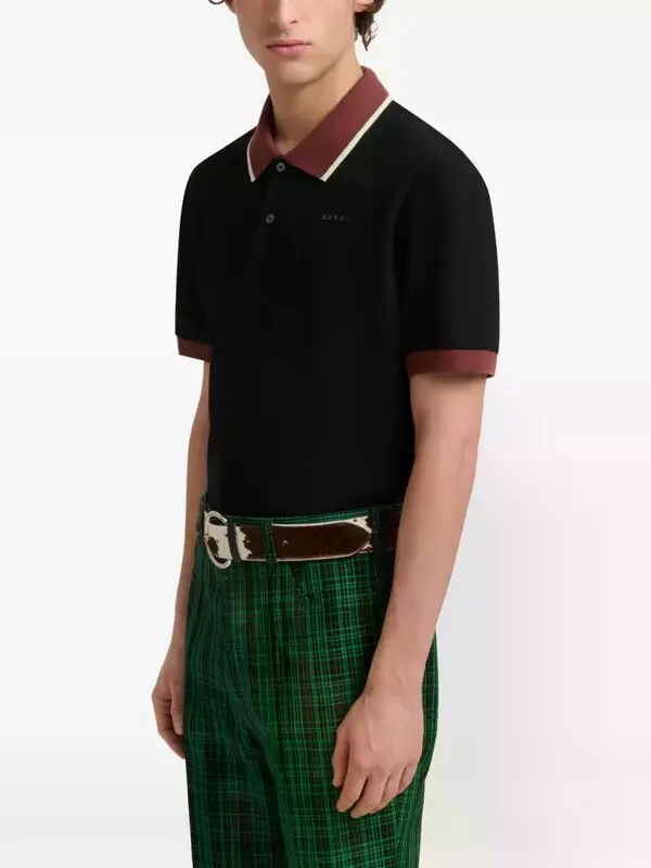 Marni Piqué Polo Shirt With Contrast Trims - Black