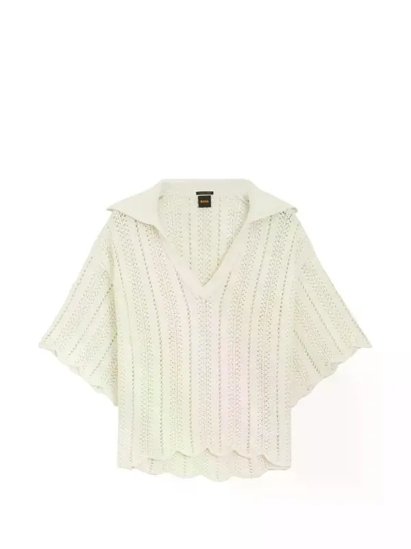 BOSS Pointelle Knit Scalloped Edge Top - White