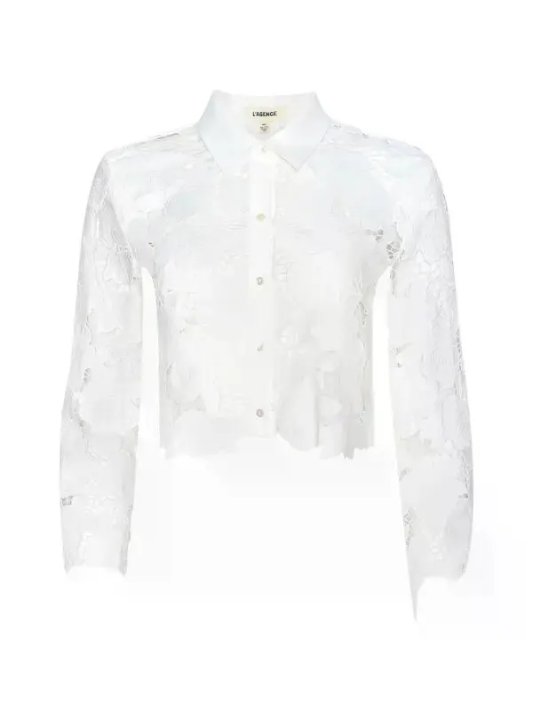 L'Agence Ivory Floral Lace Embroidered Shirt - Neutrals