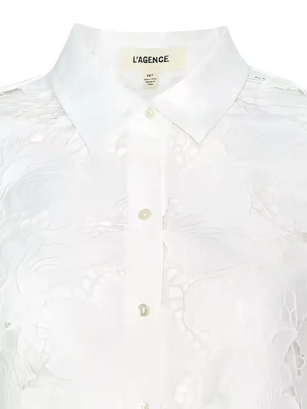 L'Agence Ivory Floral Lace Embroidered Shirt