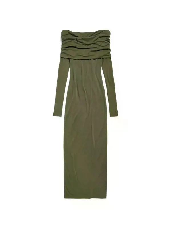 Balenciaga Draped Off-the-shoulder Maxi Dress - Green
