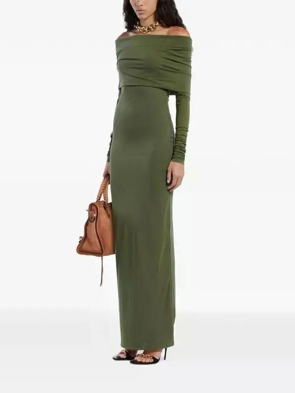 Balenciaga Draped Off-the-shoulder Maxi Dress - Green
