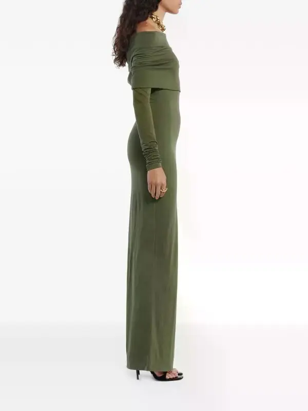 Balenciaga Draped Off-the-shoulder Maxi Dress - Green
