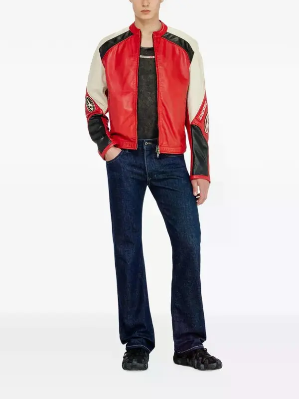 DIESEL® Perforated Leather Biker Jacket - Red