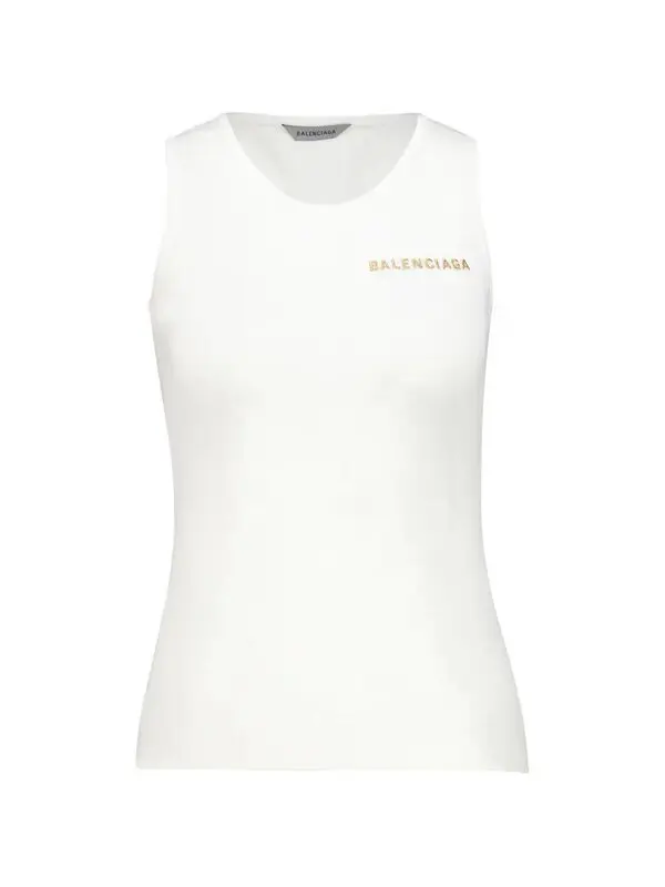 Balenciaga Logo Embroidered Tank Top - White