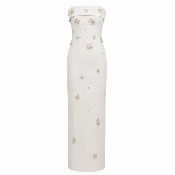 GUSHKA Blush Petals Jacquard Embellished Column Gown - Pink
