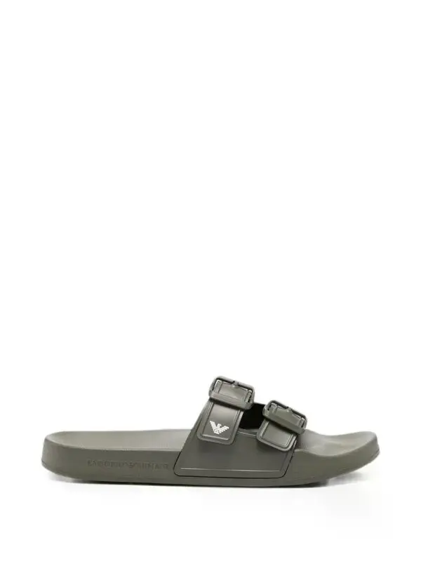 Emporio Armani Double Buckle Slides - Green