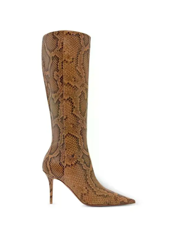 Amina Muaddi Barbara Snake-effect Knee-length Boots - Brown