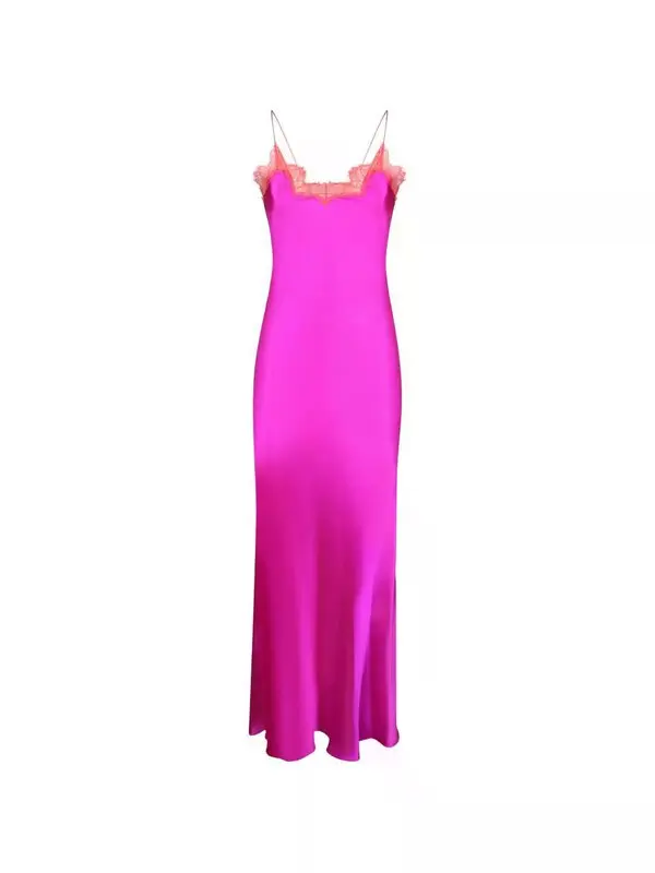Roberto Cavalli Fuchsia Silk Lace Trim V-neck Slip Dress