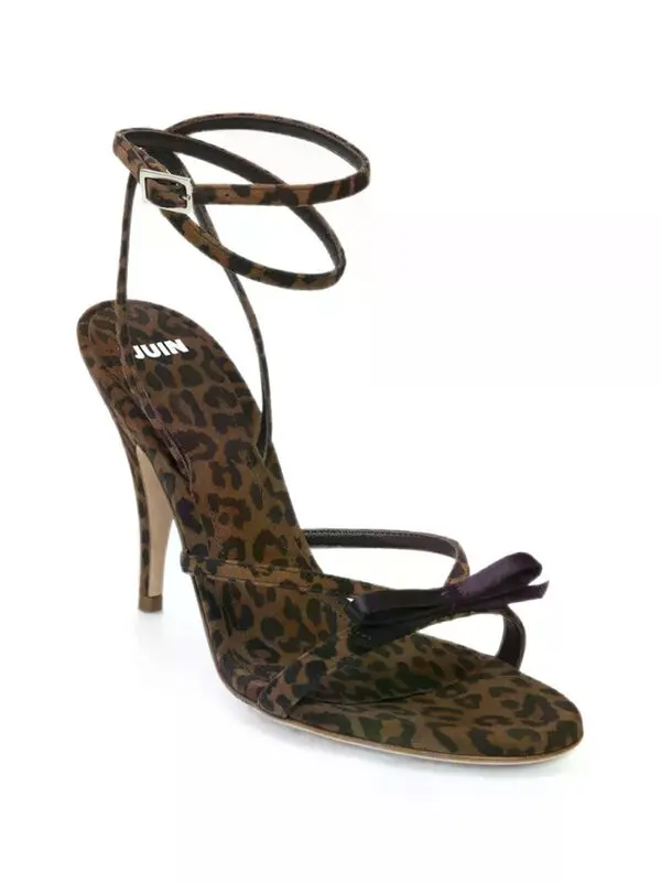 3JUIN Leopard Print Bow Detail Stiletto Sandals