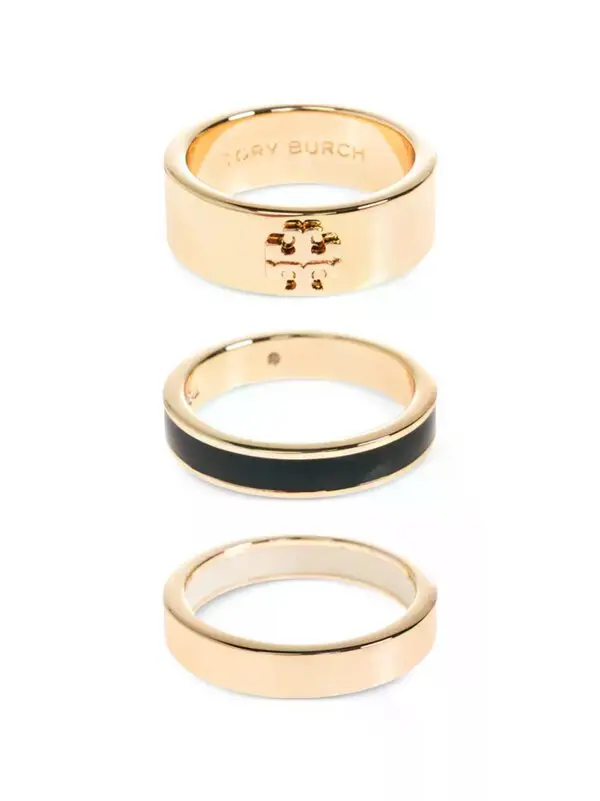 Tory Burch Enamel Logo Rings Set Of Three - Gold