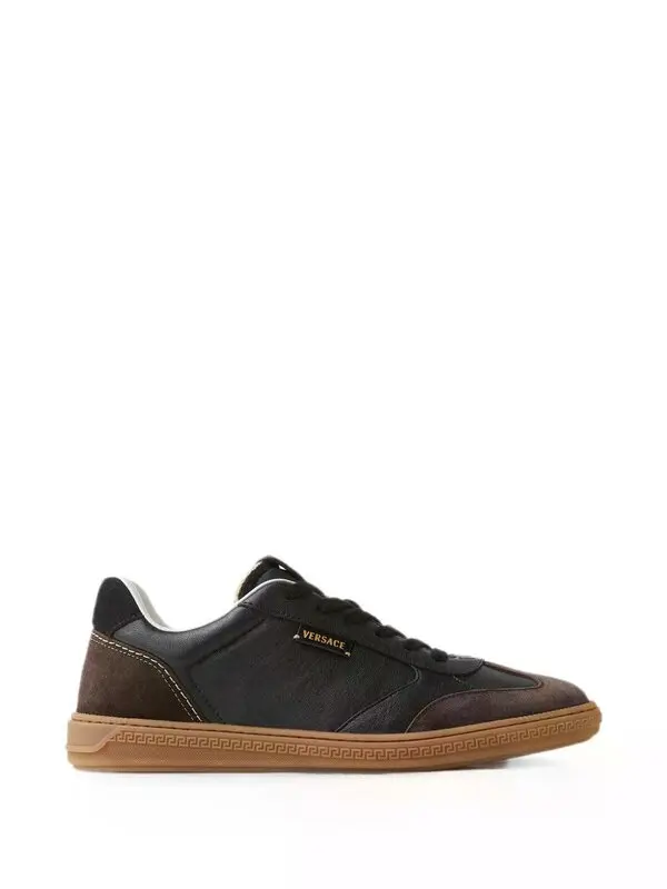 Versace Greca Court Nappa & Suede Sneakers - Black