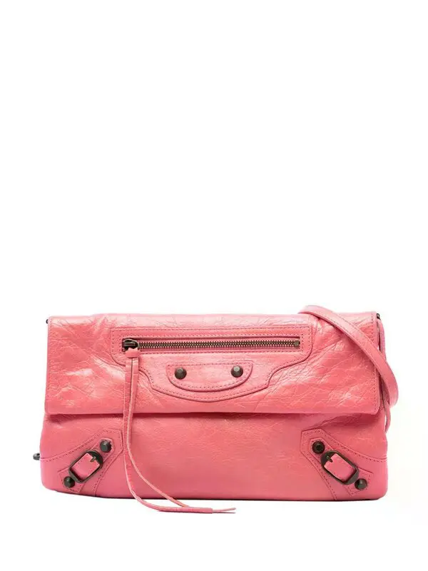 Balenciaga 2015 Lambskin Leather Motocross Classic Envelope Crossbody Bag - Pink